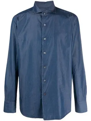 Canali Spread-collar Cotton-blend Shirt