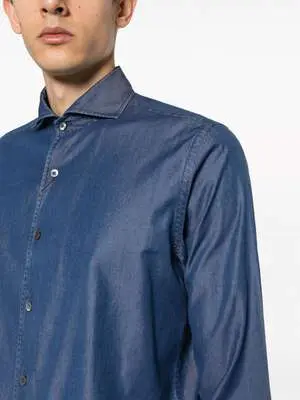Canali Spread-collar Cotton-blend Shirt