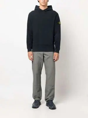 Stone Island Compass-appliqué Cotton Hoodie - Blue