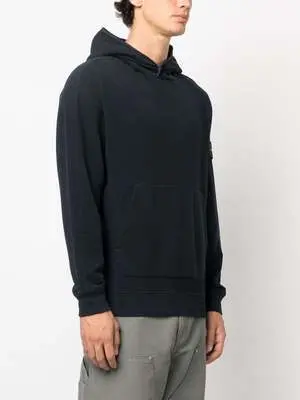 Stone Island Compass-appliqué Cotton Hoodie - Blue