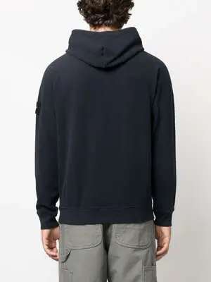 Stone Island Compass-appliqué Cotton Hoodie - Blue