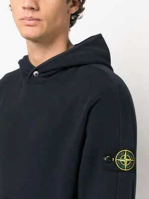 Stone Island Compass-appliqué Cotton Hoodie - Blue