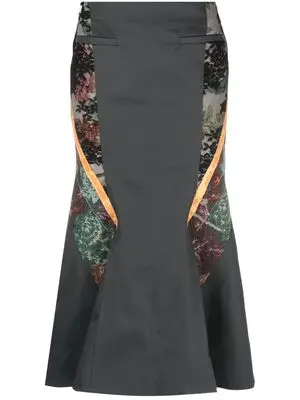 MARINE SERRE Regenerated Floral Tapestry Flared Midi Skirt - Grey