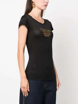 TOM FORD Logo-print Silk T-shirt - Black