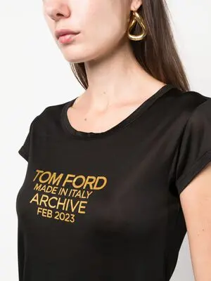 TOM FORD Logo-print Silk T-shirt - Black