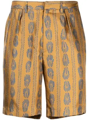 Bally Feather-pattern Silk Bermuda Shorts - Brown