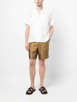 Bally Feather-pattern Silk Bermuda Shorts