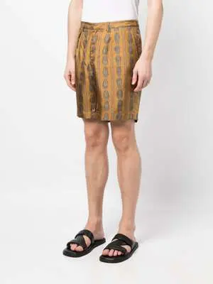 Bally Feather-pattern Silk Bermuda Shorts