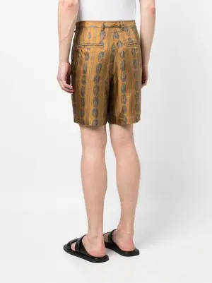 Bally Feather-pattern Silk Bermuda Shorts