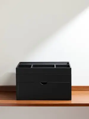 Smythson Panama Cross-grain Leather Stationery Organiser - Black