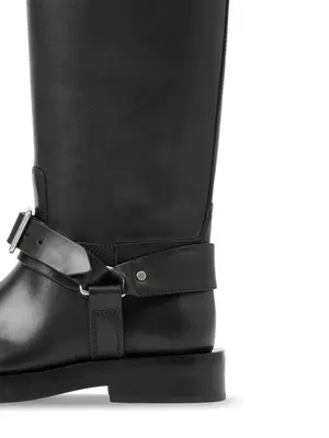 Burberry Saddle Knee-high Leather Boots - Black