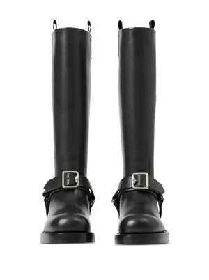 Burberry Saddle Knee-high Leather Boots - Black