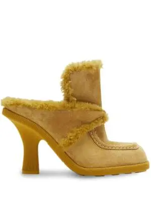 Burberry Highland Shearling-trim Suede Mules - Yellow
