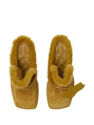 Burberry Highland Shearling-trim Suede Mules - Yellow