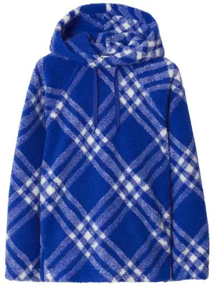 Burberry Checked Faux-Shearling Hoodie - Blue | Editorialist