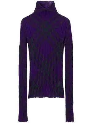 Burberry Plaid-check Rib-knit Jumper - Purple