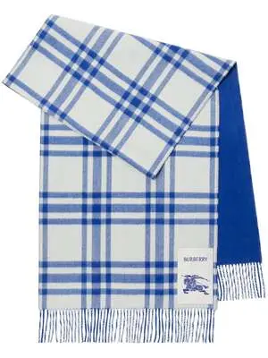 Burberry Ekd Plaid Cashmere Scarf - White