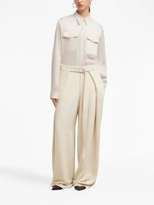 AMI Paris Layered Wide-leg Trousers - Neutrals