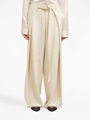 AMI Paris Layered Wide-leg Trousers - Neutrals