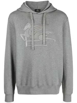 Etro Logo-stamp Cotton Hoodie - Grey