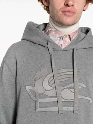 Etro Logo-stamp Cotton Hoodie - Grey