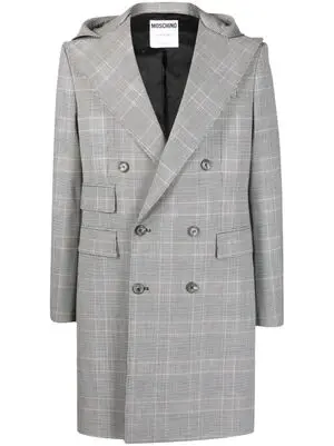 Moschino Double-breasted Plaid-check Coat - White
