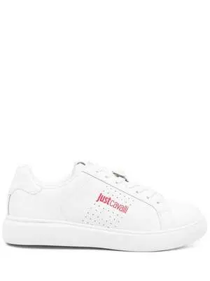 Just Cavalli Tiger Head-logo Leather Sneakers - White