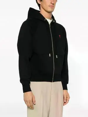 AMI Paris De Coeur-embroidered Zip-up Hoodie - Black