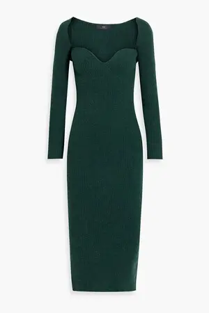 Arch4 Coco Ribbed Cashmere Midi Dress - Dark Green