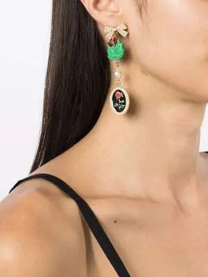 AMIR SLAMA Asymmetric Pearl-embellished Bow Earrings
