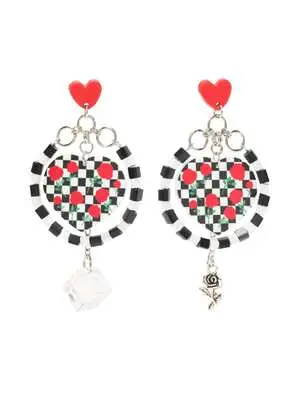 AMIR SLAMA Checkerboard Heart Drop Earrings - Black