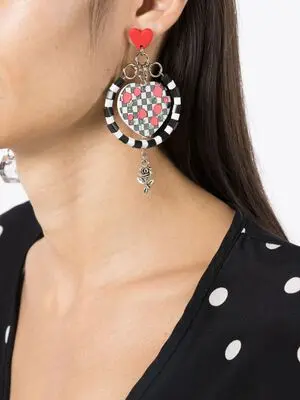AMIR SLAMA Checkerboard Heart Drop Earrings