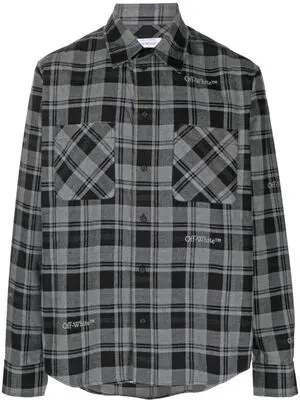 Off-White Logo-embroidered Checked Cotton Shirt - Grey