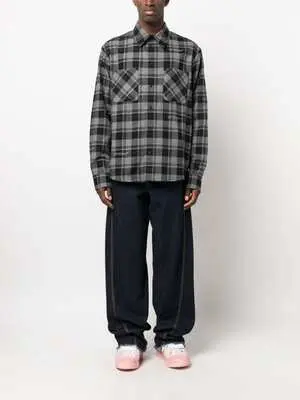 Off-White Logo-embroidered Checked Cotton Shirt - Grey