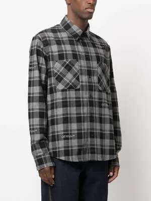 Off-White Logo-embroidered Checked Cotton Shirt - Grey