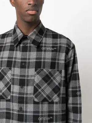 Off-White Logo-embroidered Checked Cotton Shirt - Grey
