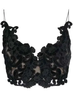 Zimmermann Sensory Embroidered-velvet Bustier Top