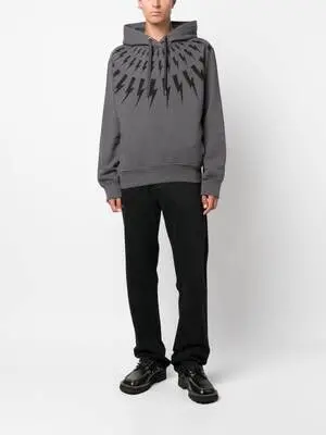 Neil Barrett Thunderbolt Print Cotton Hoodie - Grey