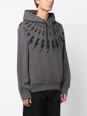 Neil Barrett Thunderbolt Print Cotton Hoodie - Grey