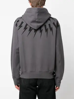 Neil Barrett Thunderbolt Print Cotton Hoodie - Grey