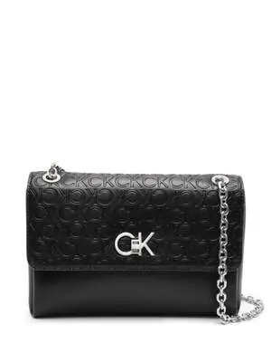 Calvin Klein Logo Debossed Faux Leather Shoulder Bag
