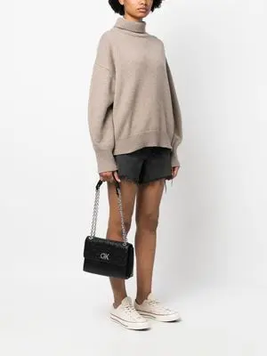 Calvin Klein Logo Debossed Faux Leather Shoulder Bag