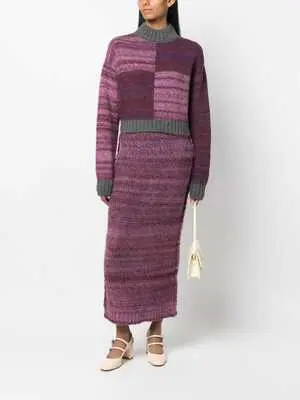 DESTREE Lynette Mélange-knit Midi Skirt - Purple