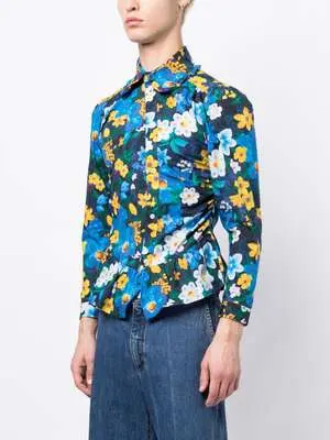 EGONLAB Floral-print Peplum-hem Cotton Shirt