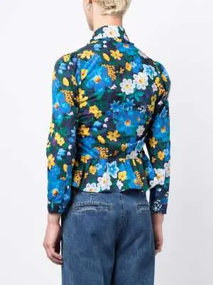 EGONLAB Floral-print Peplum-hem Cotton Shirt