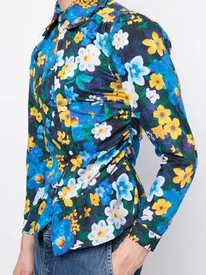 EGONLAB Floral-print Peplum-hem Cotton Shirt