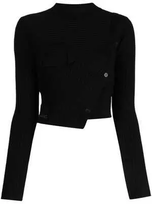 FENG CHEN WANG Asymmetric Ribbed-knit Jumper - Black