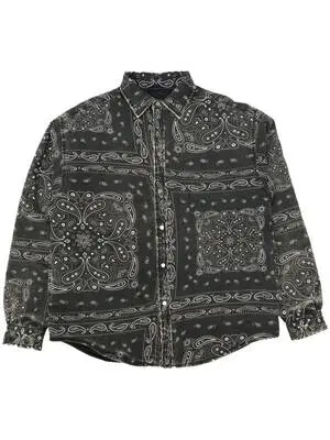 PURPLE BRAND Bandana-print Faded Cotton Shirt - Black