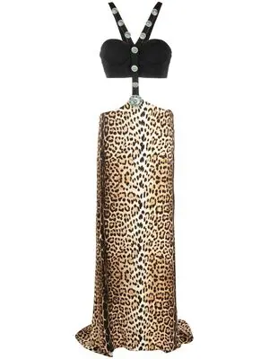 Roberto Cavalli Leopard-print Panelled Maxi Dress - Black