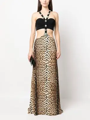 Roberto Cavalli Leopard-print Panelled Maxi Dress